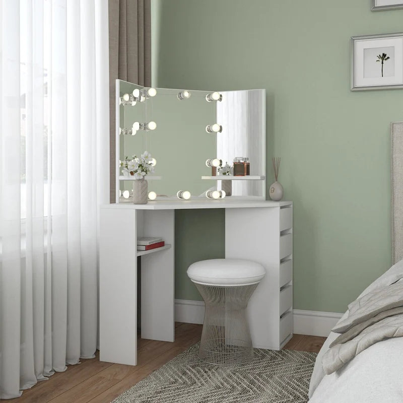 Roomsmart Corner Makeup Vanity Desk with 5 Drawers – CasaCella